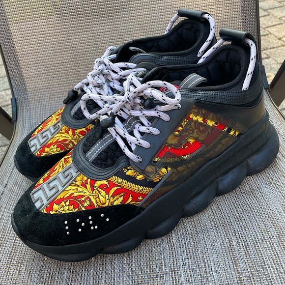 Versace | Shoes | Versace Chain Reaction Twill Sneakers Sz 45 | Poshmark